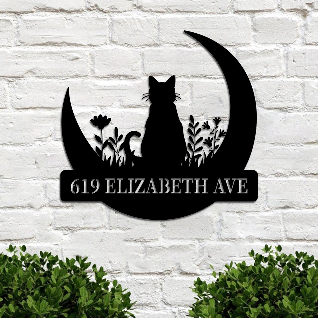 Custom House Number Metal Sign Personalized Kitten Street Number Metal ...
