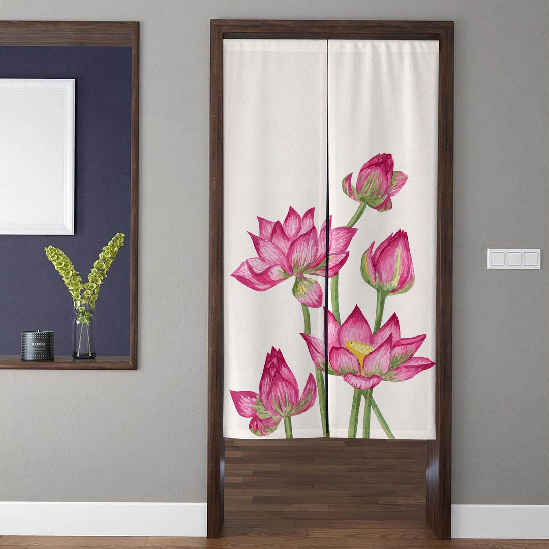 Lotus Flowers Botanical Noren Door Curtains, Modern Minimalist Plant ...