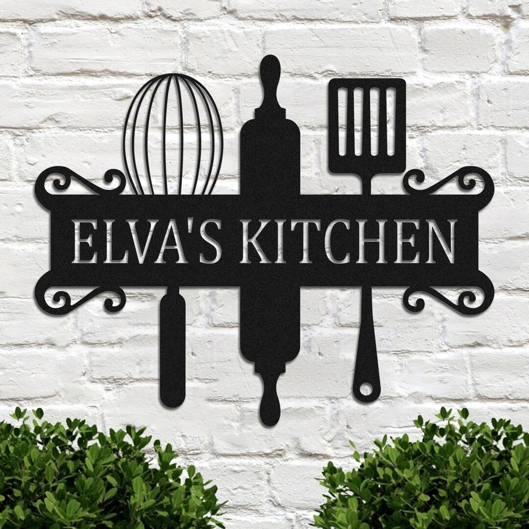 Personalized Metal Kitchen Name Sign, Custom Metal Kitchen Wall Art ...