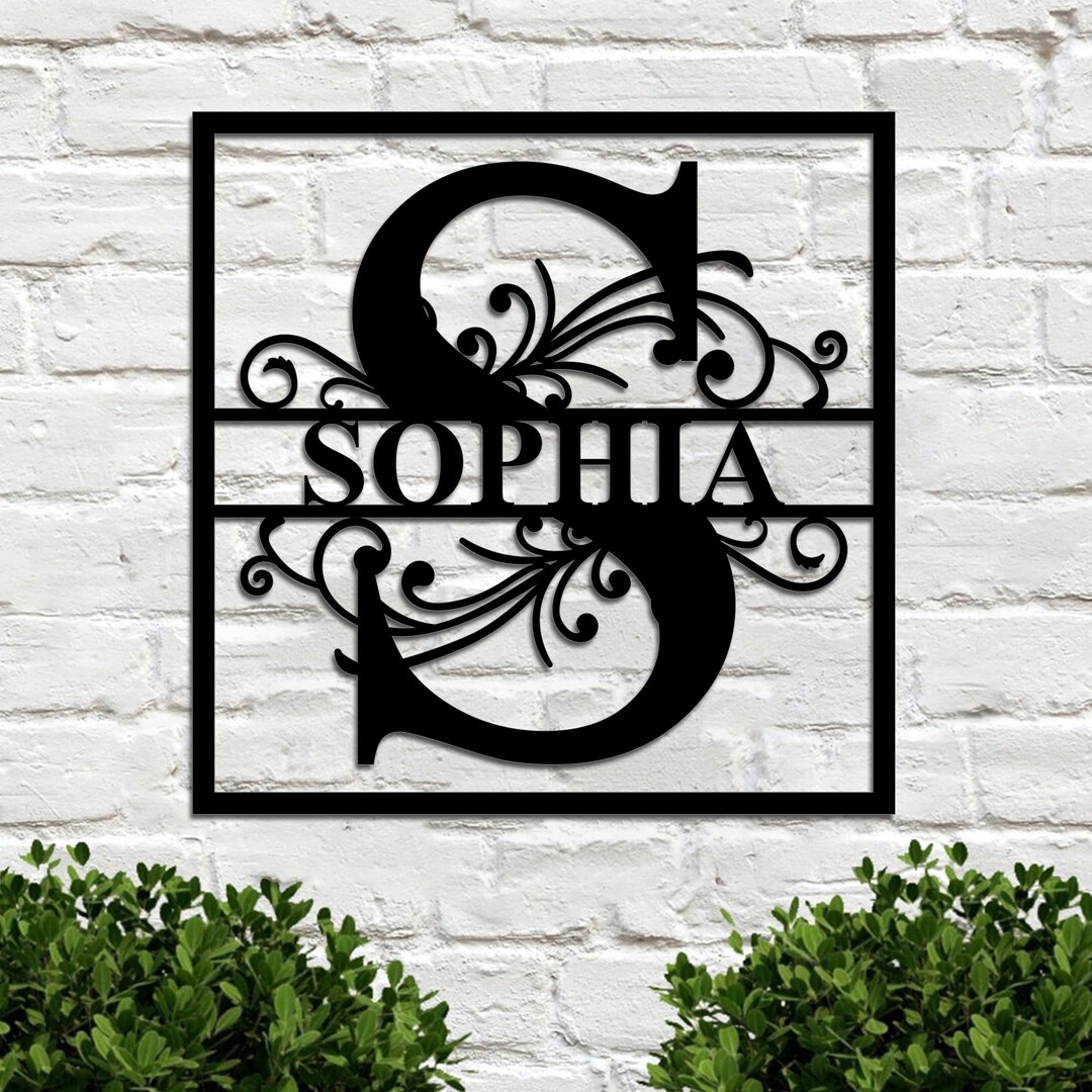 Personalized Metal Family Name Sign, Custom Metal Monogram Split ...