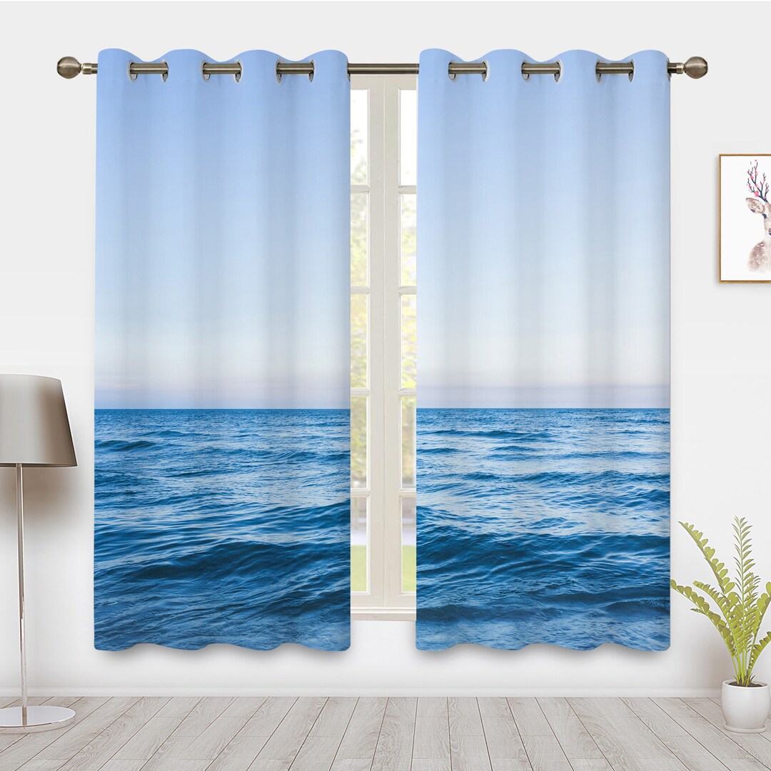Sky Blue Ocean Window Curtain,sea Water Curtains,window Drapes 2 Panels ...