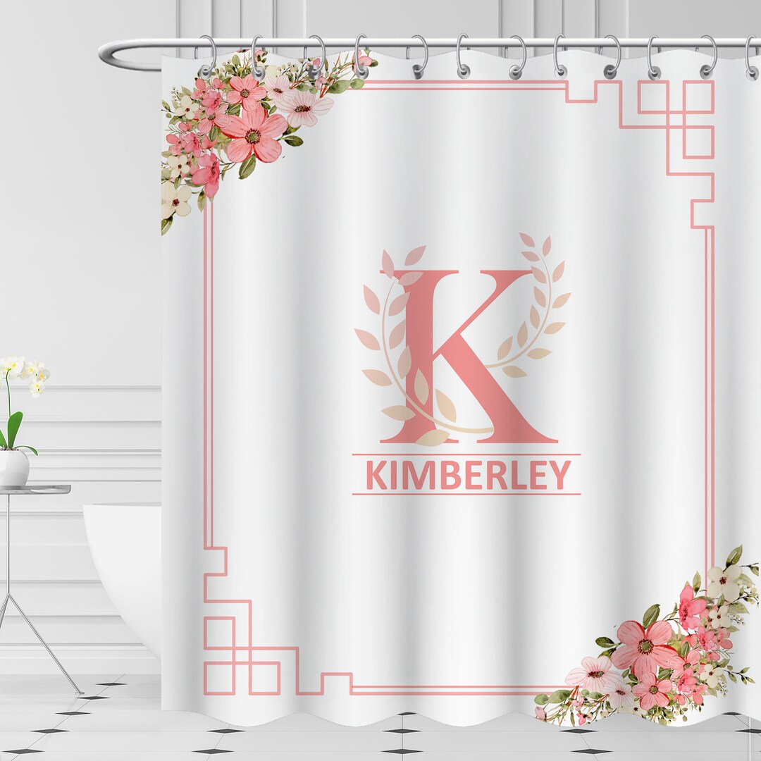 Personalized Monogrammed Letter Shower Curtain Custom Floral Initial