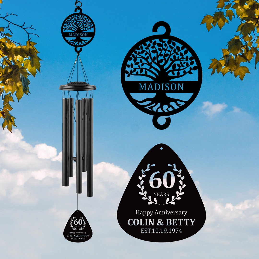 Custom Text Anniversary Wind Chimes, Personalized Name Tree of Life ...