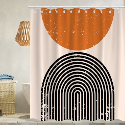 Boho Shower Curtains Mid Century Shower Curtain Sun Modern Etsy
