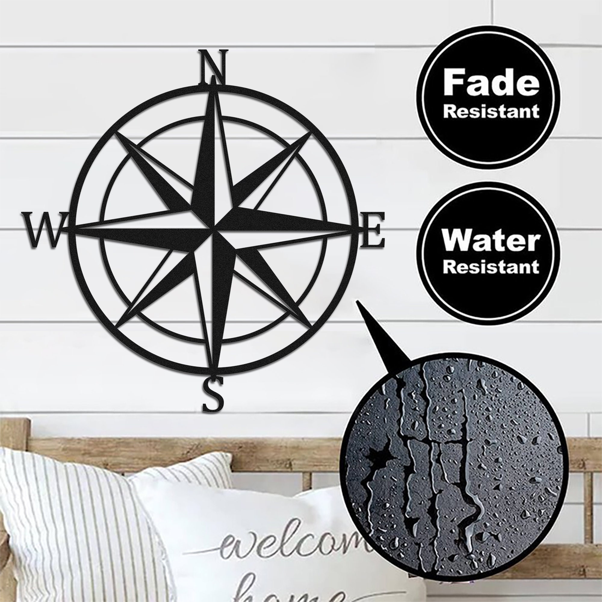 Vintage Nautical Rose Compass Metal Sign, Nautical Theme Pattern Metal ...