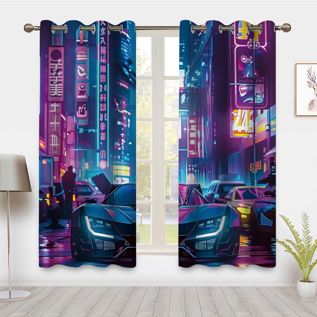 Modern Science Fiction Theme Window Curtains, Cyberpunk Style Window ...