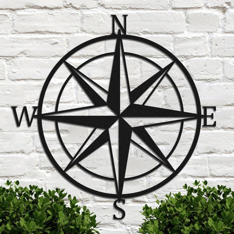 Vintage Nautical Rose Compass Metal Sign, Nautical Theme Pattern Metal ...