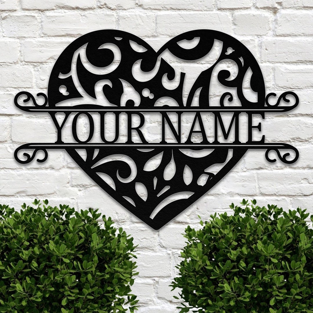 Personalized Heart Metal Sign - Heart Metal Wall Art - Love Family Name ...
