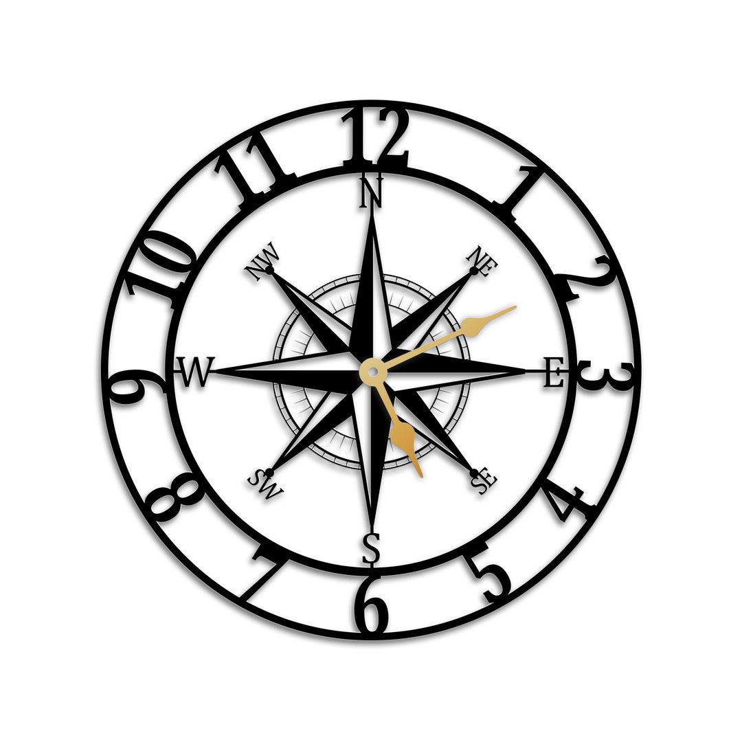 Silent Metal Large Wall Clock,vintage Compass Style Metal Wall Art,for ...