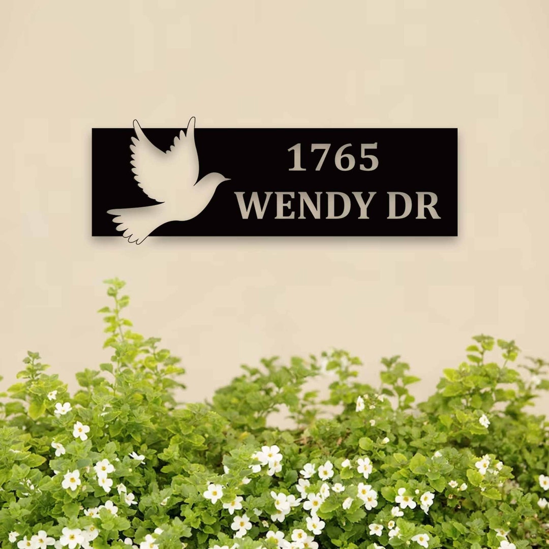 Personalized Metal Address Sign Custom Peace Dove Metal House Number ...