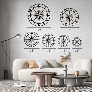 Silent Metal Large Wall Clock,vintage Compass Style Metal Wall Art,for ...