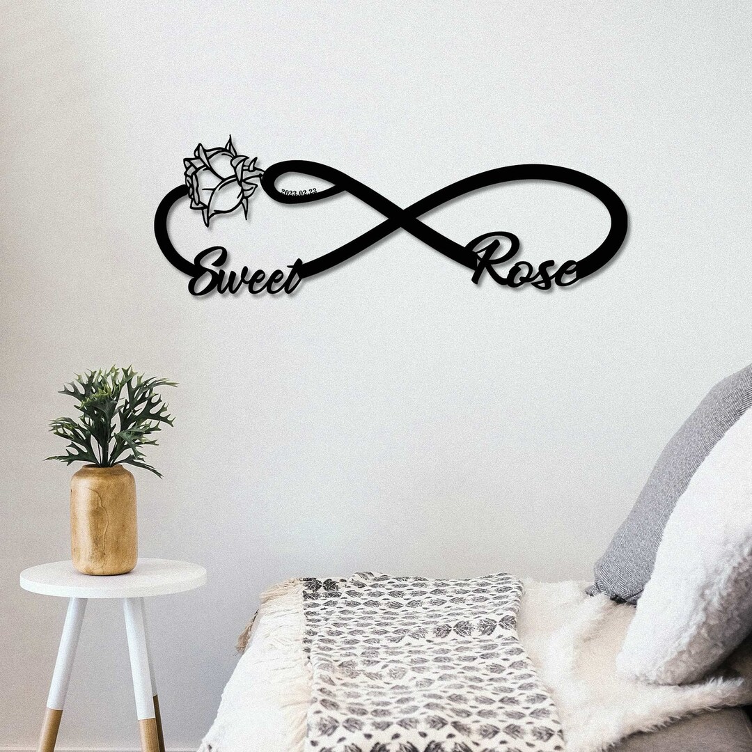 Custom Names Infinity Symbol Metal Sign With Flower, Personalized Year ...