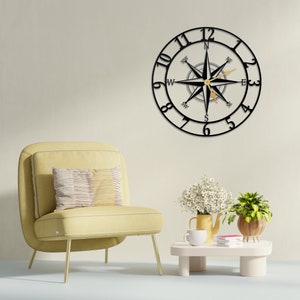 Silent Metal Large Wall Clock,vintage Compass Style Metal Wall Art,for ...