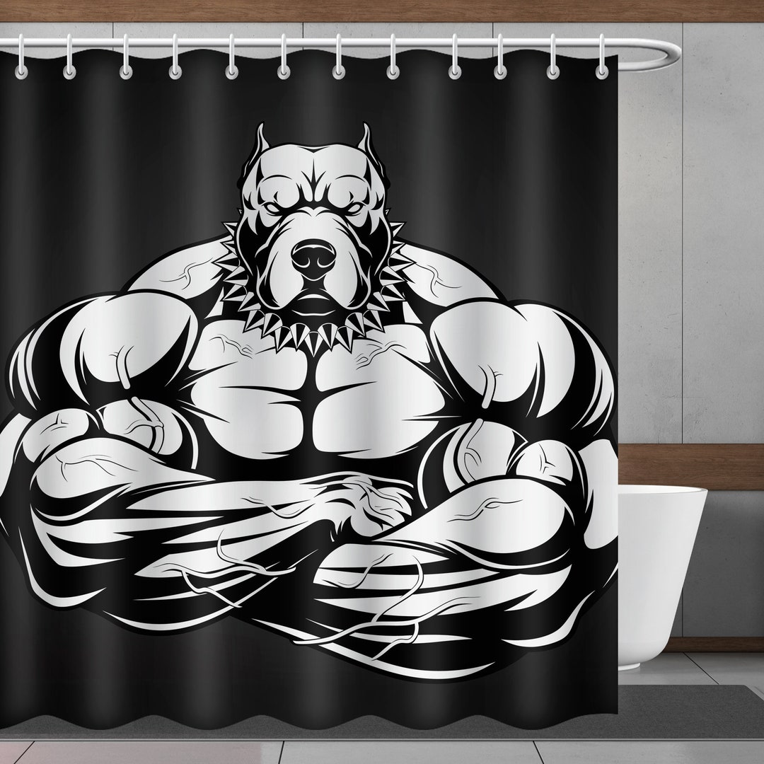 Simple Black Pit Bull Shower Curtains Modern Bulldog Warrior Bathroom ...