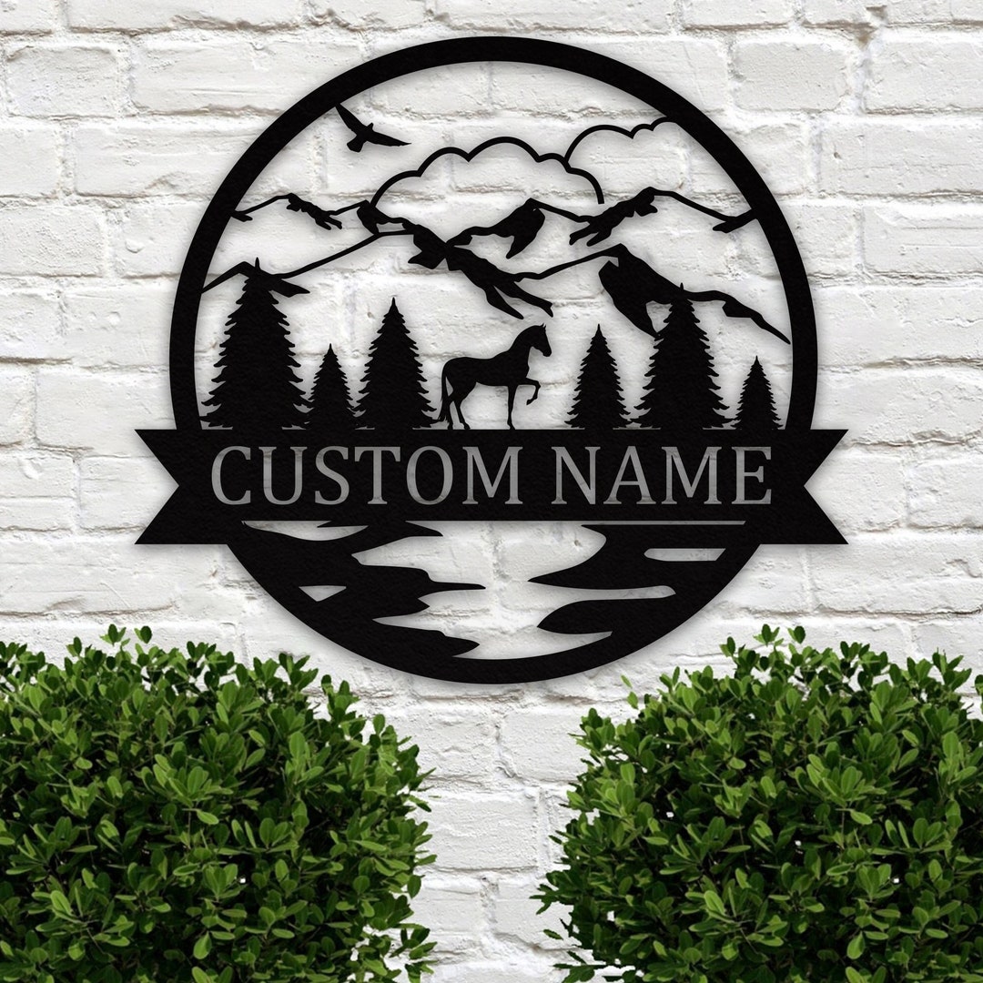 Custom Nature Wildlife Horse Metal Sign | Mountain and Tree Metal Sign ...