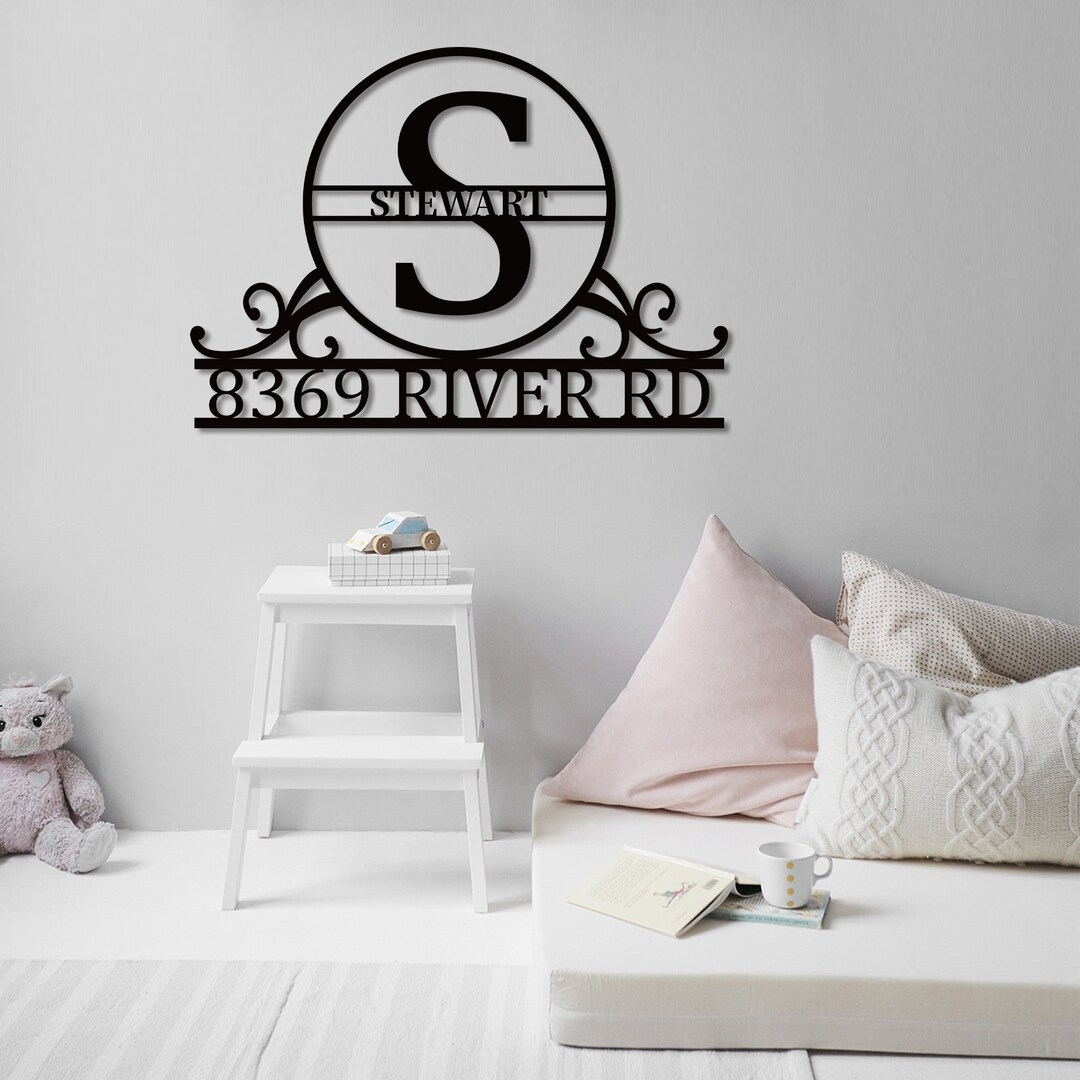 Personalized Metal Address Sign, Custom Split Initial Letter Last Name ...