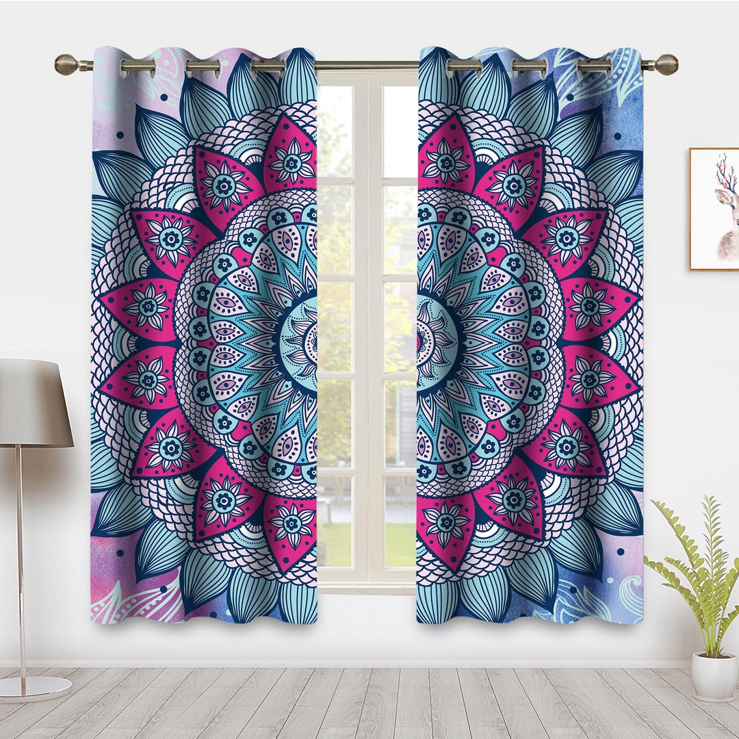 Purple Mandala Window Curtain Bohemian Lotus Flower Drapes Panels ...