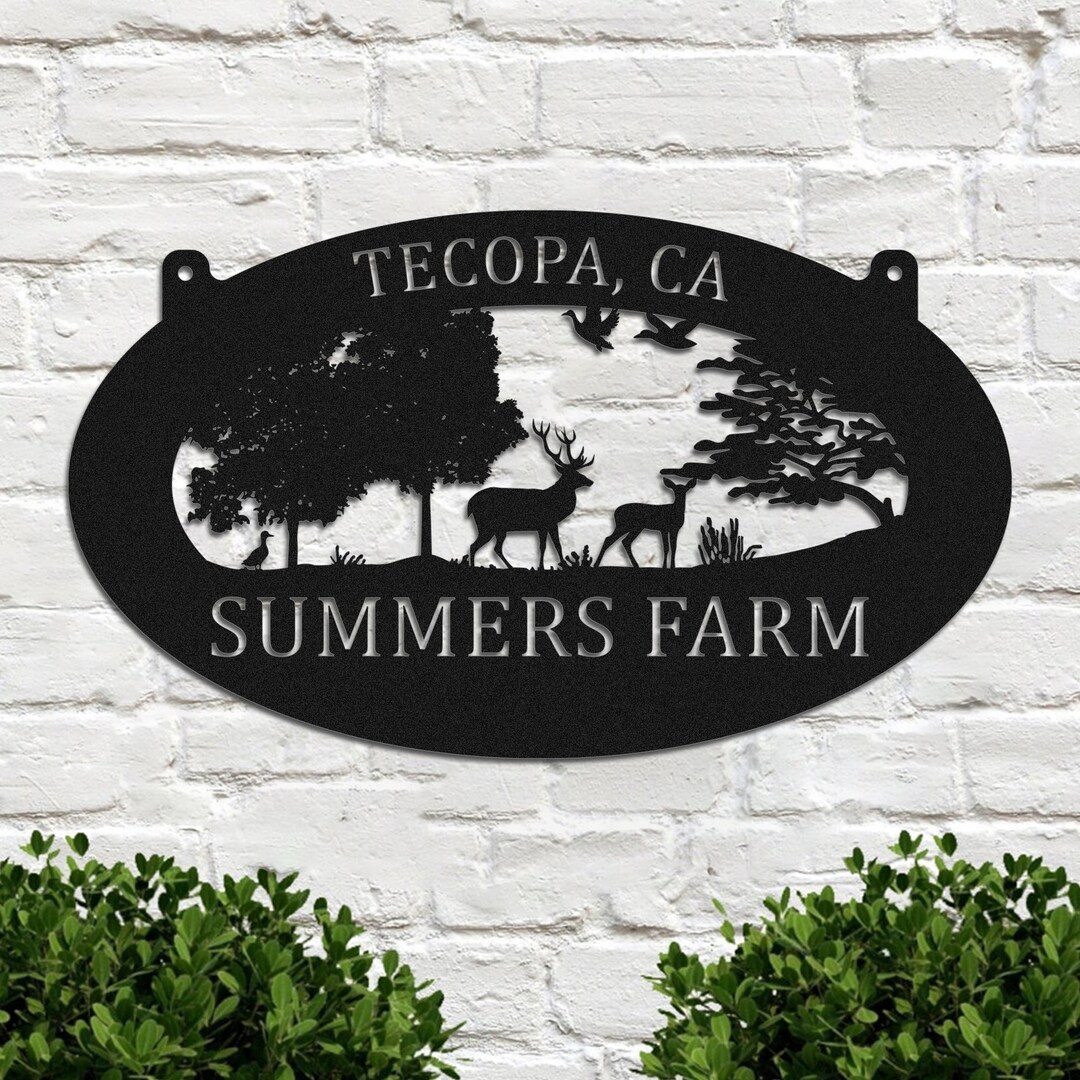 Custom Deer Metal Farm Sign, Personalized Farmhouse Name Metal Sign ...