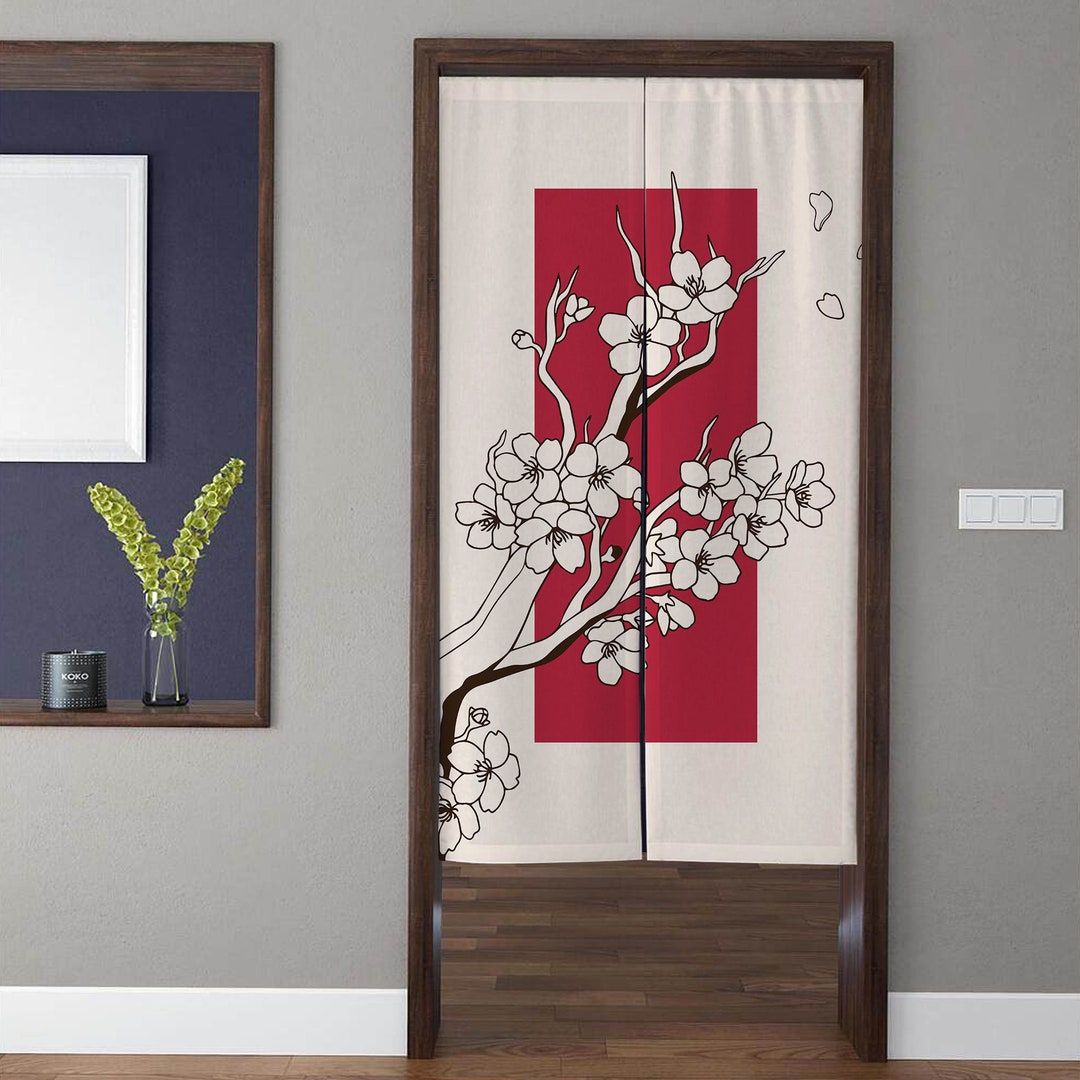 Japanese Art Noren Door Curtain, Modern Minimalist Plum Blossom Pattern ...