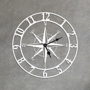 Silent Metal Large Wall Clock,vintage Compass Style Metal Wall Art,for ...
