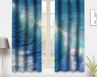 Ocean Blue Window Curtain Wave Curtains Ocean Window Drapes 2 - Etsy