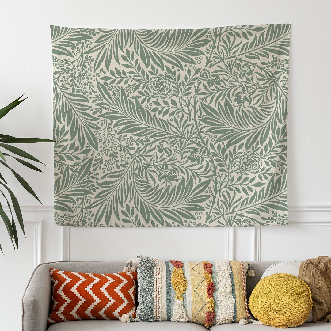 Leaf and Flowers Tapestry Sage Tapestry Green Tapestry Leaves Tapestry ...