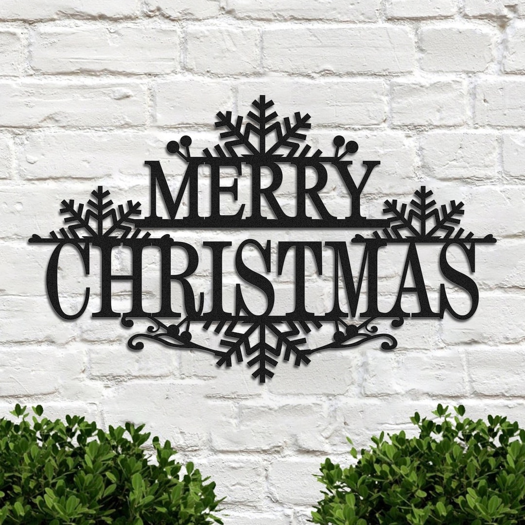 Merry Christmas Metal Sign,minimalit Snowflake Text Sign Metal Wall Art ...