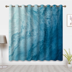 Ocean Blue Window Curtain Wave Curtains Ocean Window Drapes 2 Panels ...