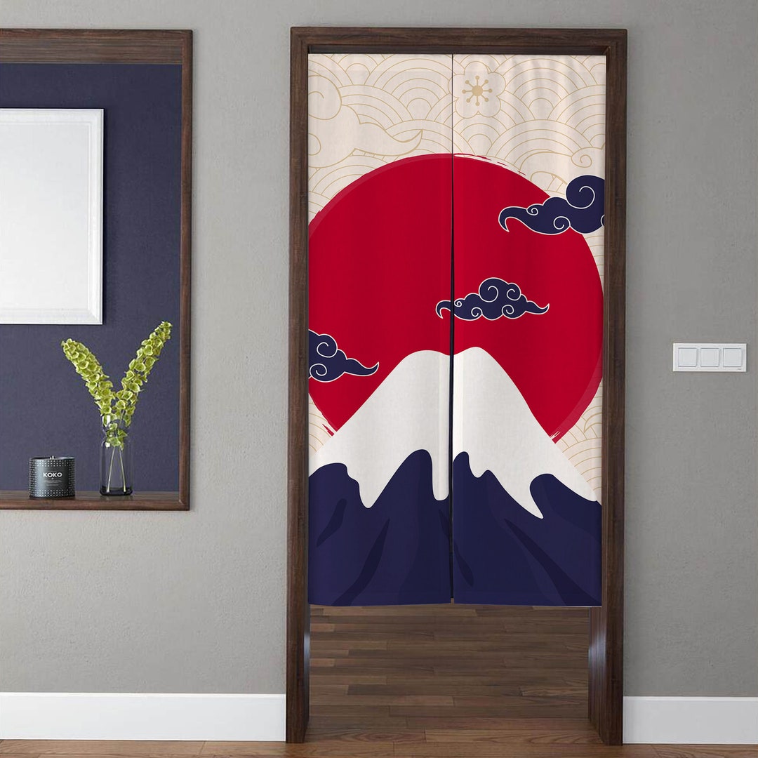 Japanese-style Art Noren Door Curtains, Retro Sunset Mount Fuji ...