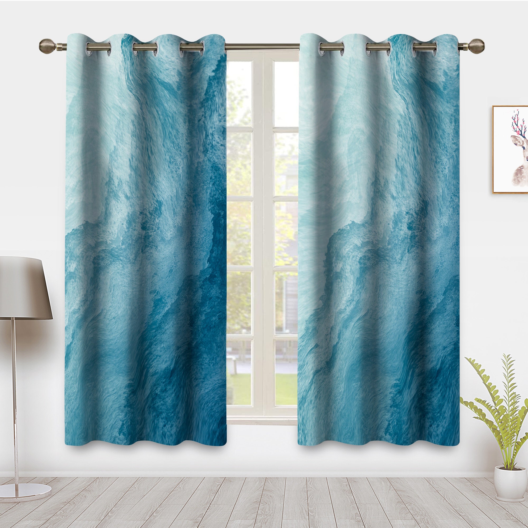 Ocean Blue Window Curtain Wave Curtains Ocean Window Drapes 2 - Etsy