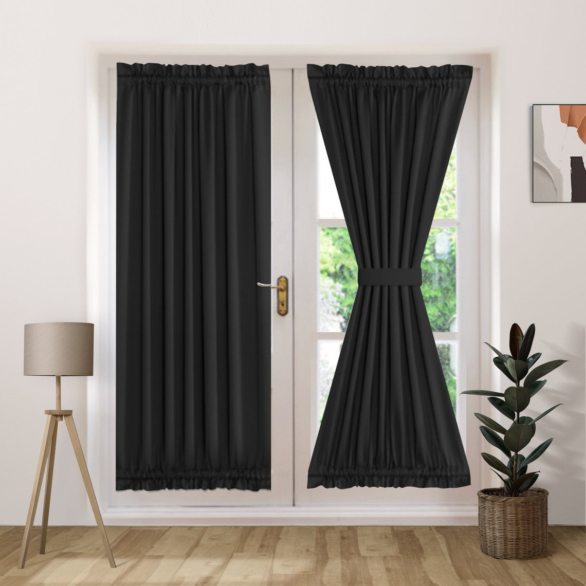 Black French Door Curtains Privacy Thermal Insulation Soundproofing ...