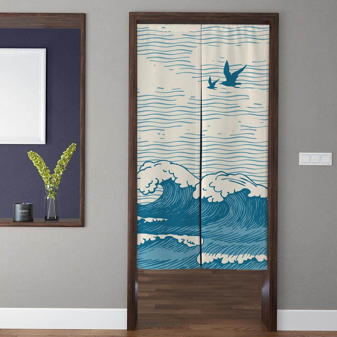 Japanese Style Art Noren Door Curtain Minimalist Abstract Lines Ocean ...