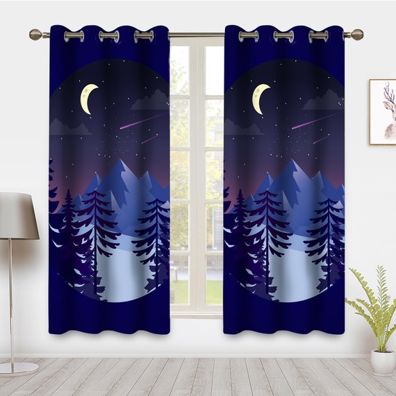 Nature Night Moon Window Curtain Moonlight Drapes Nature Night - Etsy