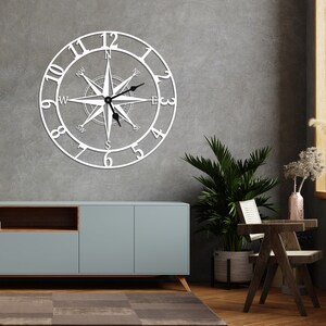Silent Metal Large Wall Clock,vintage Compass Style Metal Wall Art,for ...