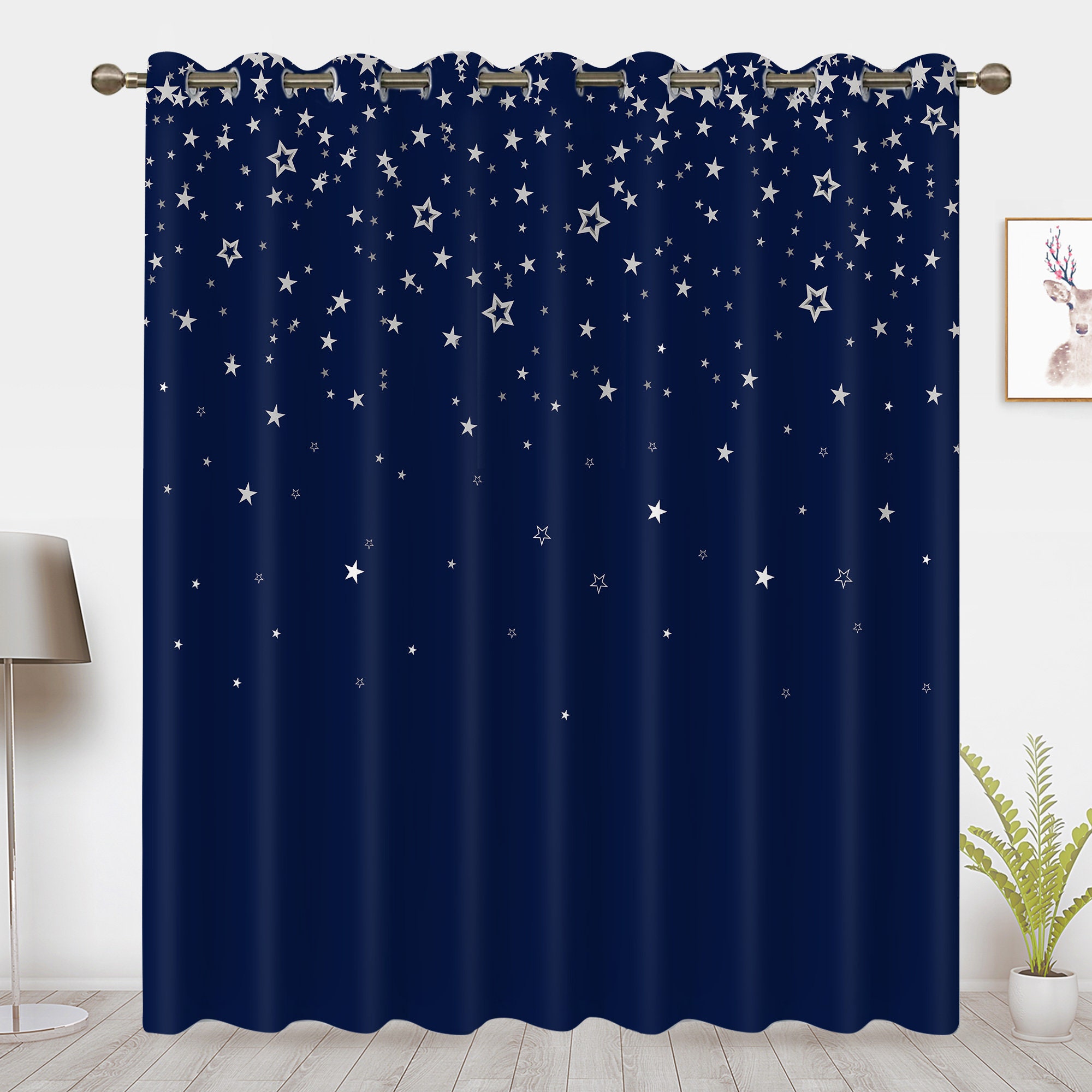 Navy Blue Gradient Window Curtains Modern Minimalistic Shiny - Etsy