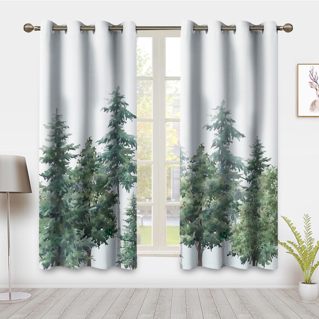 Forest Curtain Green Tree Drapes Woodland Curtains Panels Pair Window ...