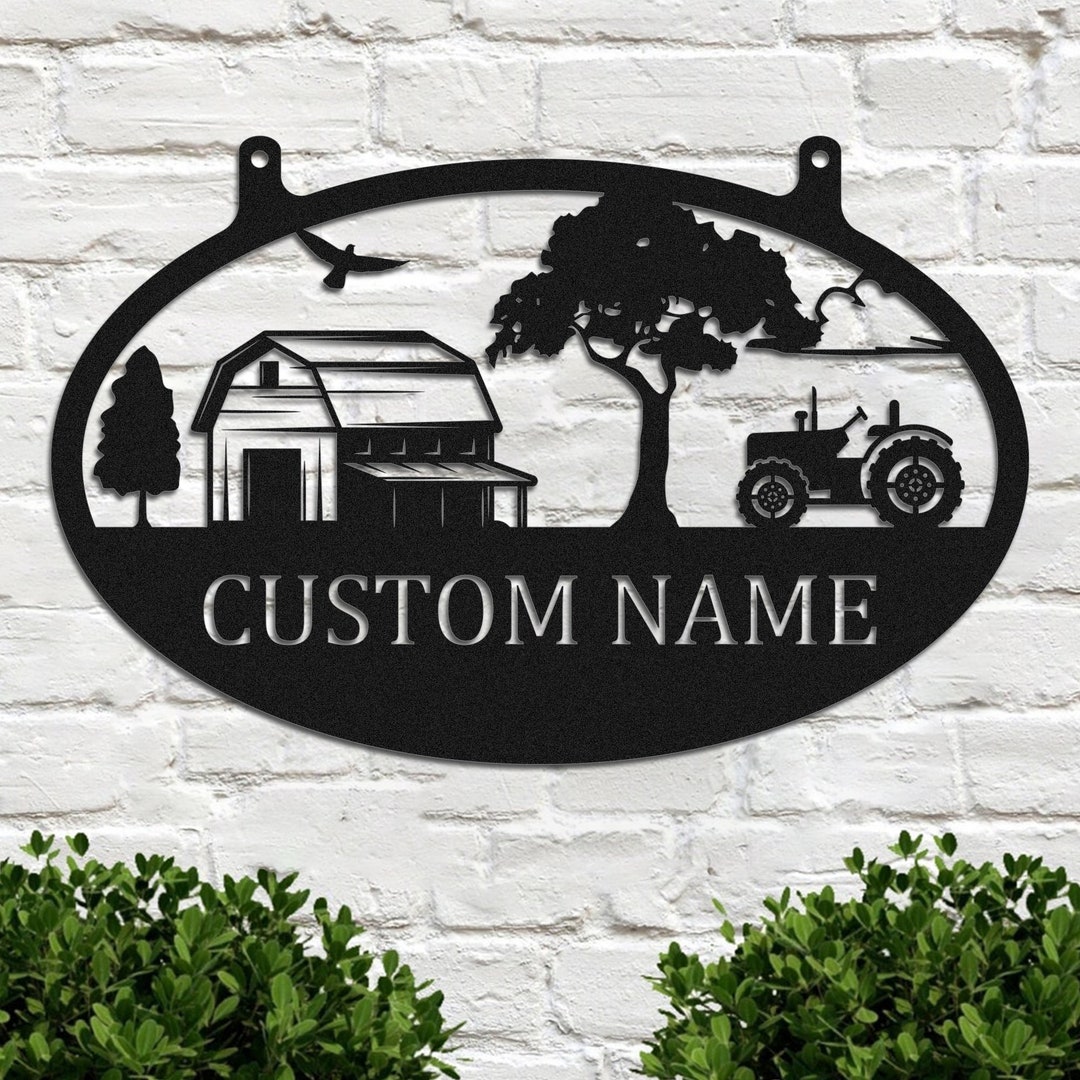 Custom Metal Farm Sign, Personalized Farmhouse Name Metal Sign Decor ...
