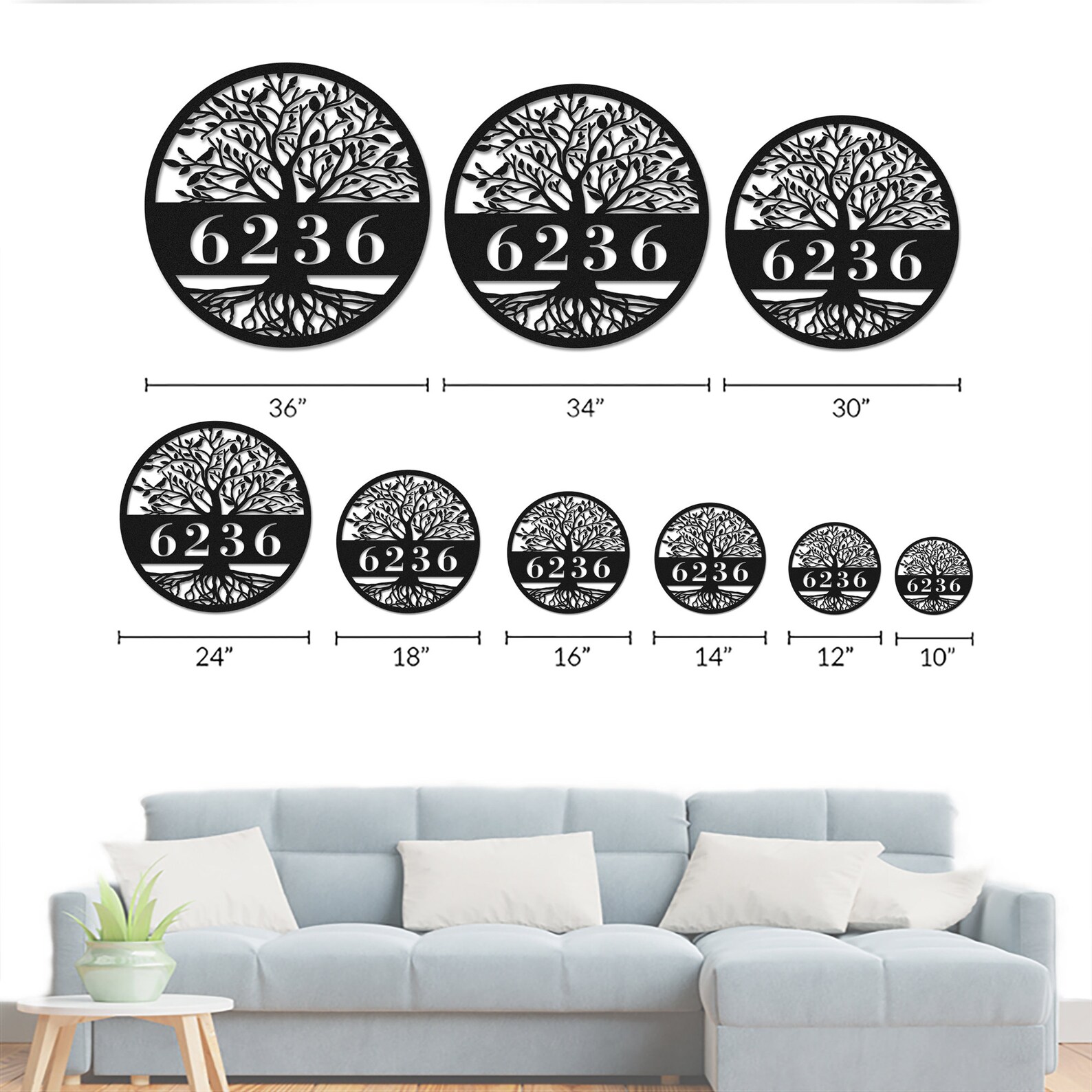 Personalized Tree of Life Metal Sign Custom Number Tree Address Sign ...