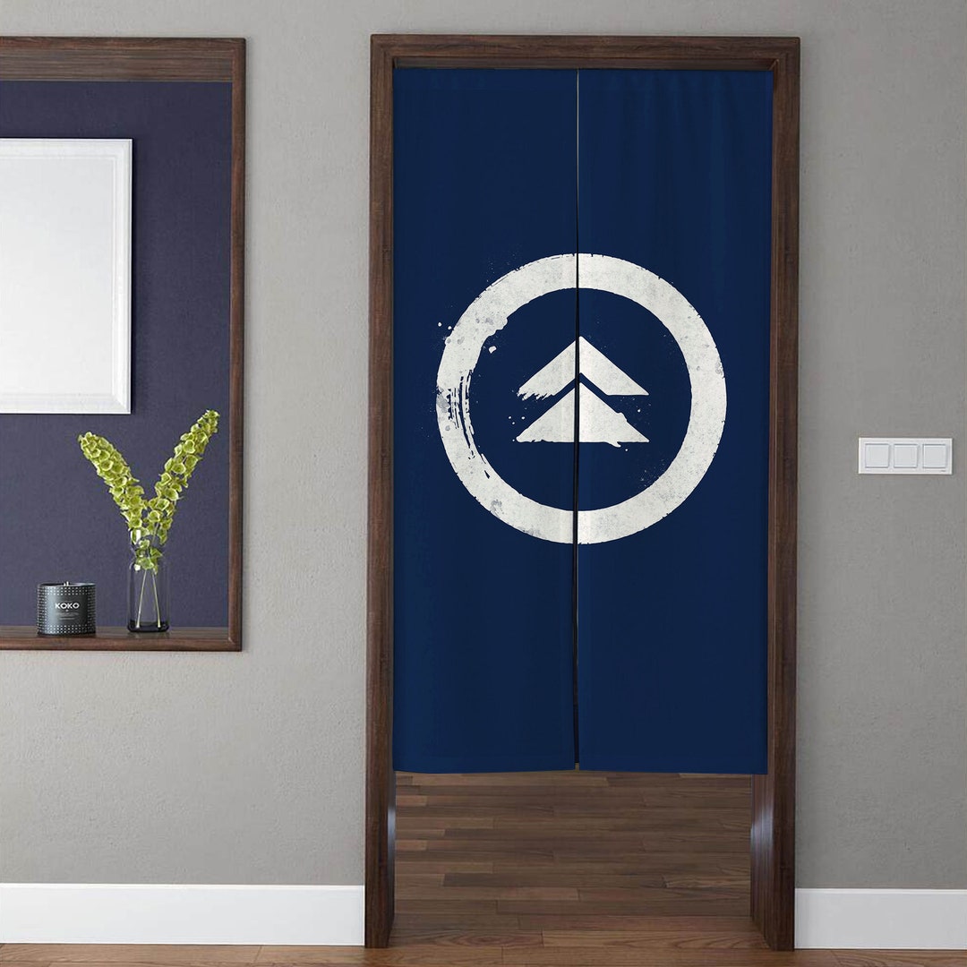 Noren Kyoto Enso Door Curtain White Circle Triangle Symbol Navy Blue ...