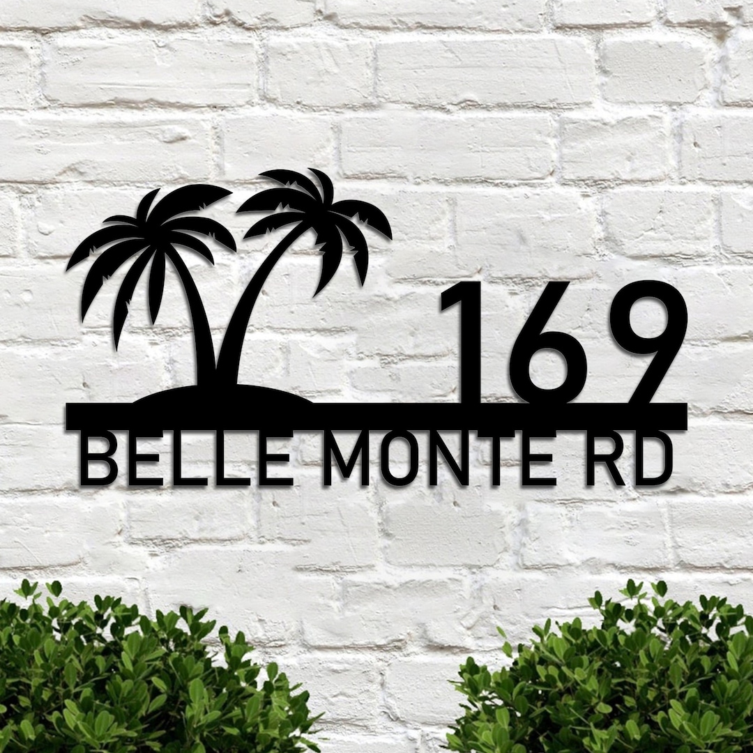 Custom Family Address Metal Sign Personalized Palm Tree Metal House ...