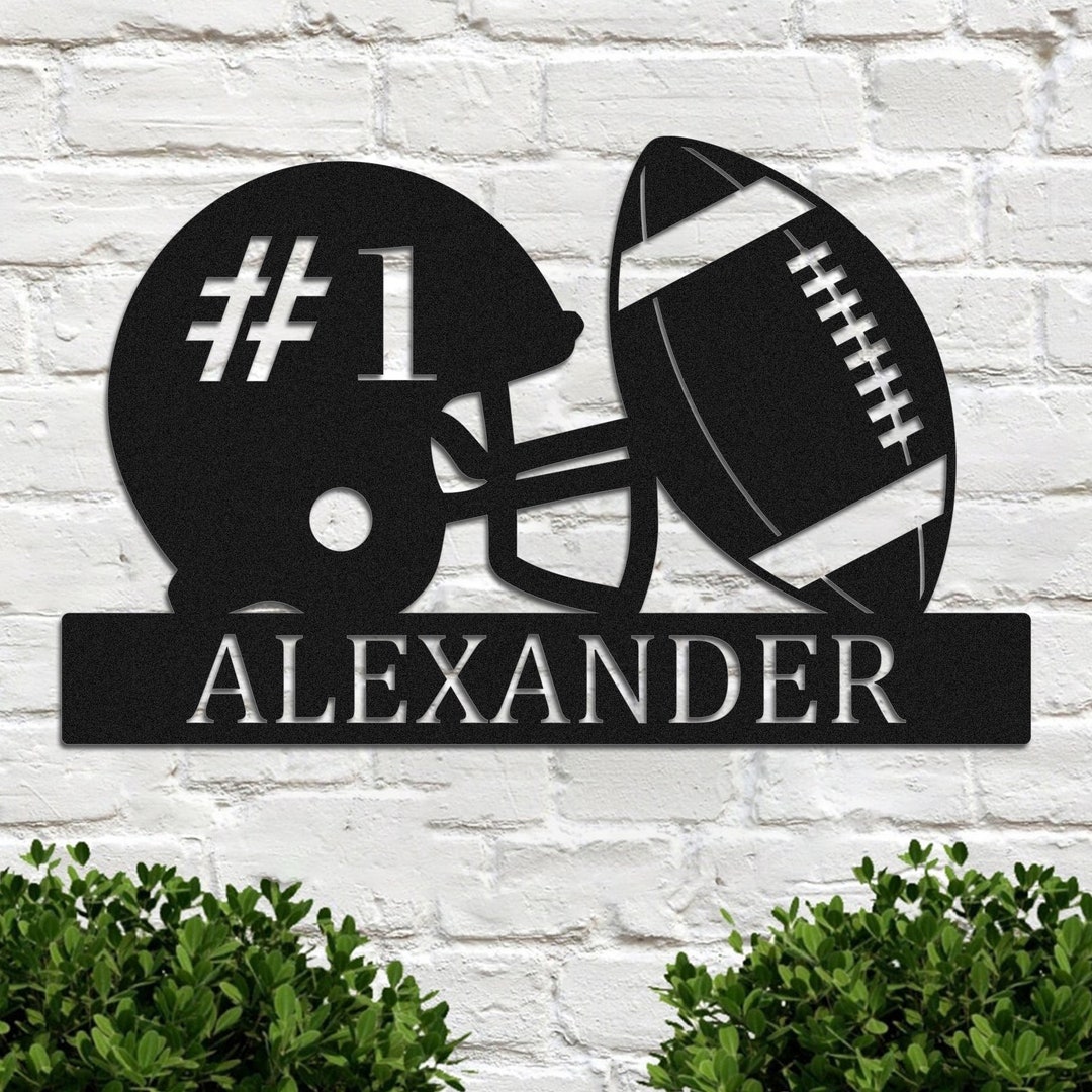 Personalized Football Name Metal Sign, Helmet With Football Metal Wall ...