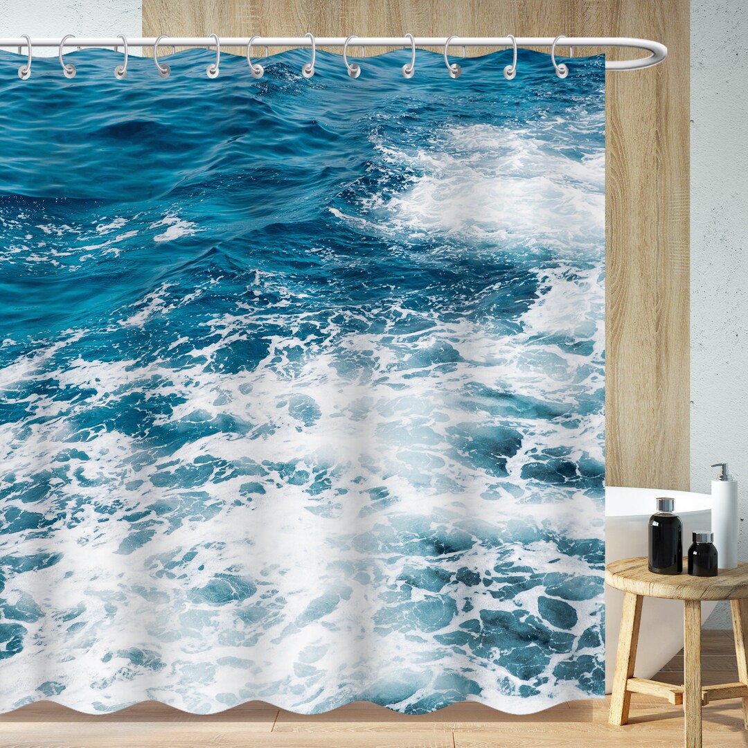The Waves Art Shower Curtains, Blue Sea Water Shower Bathroom Curtains ...