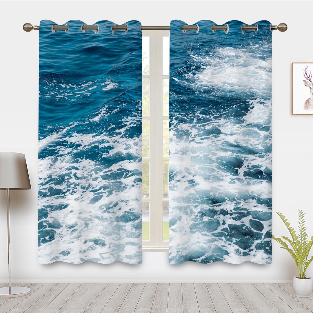 The Waves Window Curtain,blue Sea Water Curtains,window Drapes 2 Panels ...