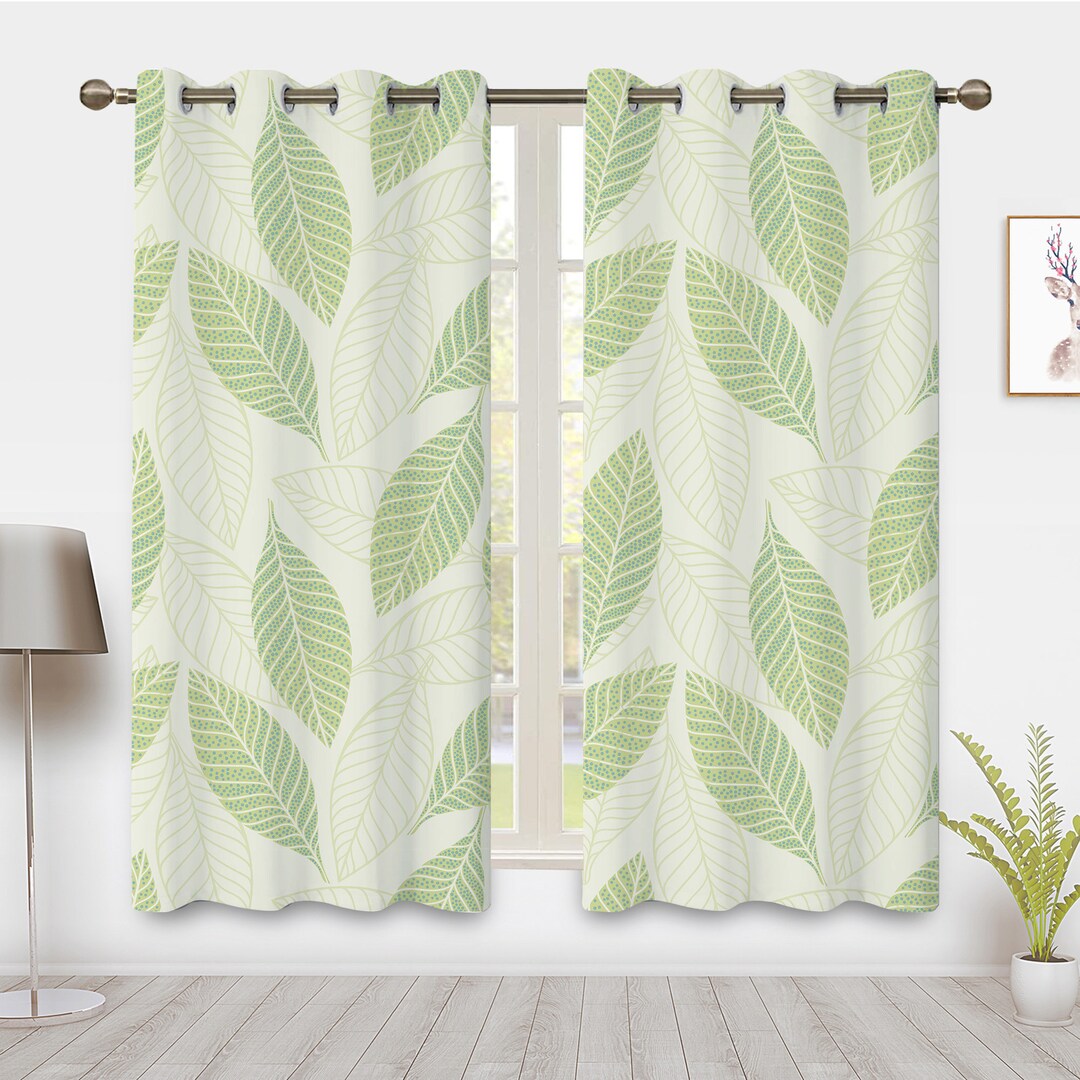 Forest Plants Style Window Curtains, Modern Minimalist Green Leaves ...