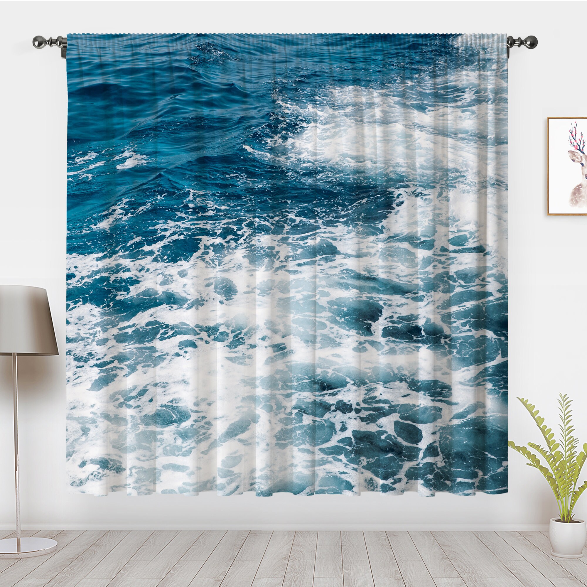 The Waves Window Curtain,blue Sea Water Curtains,window Drapes 2 Panels ...