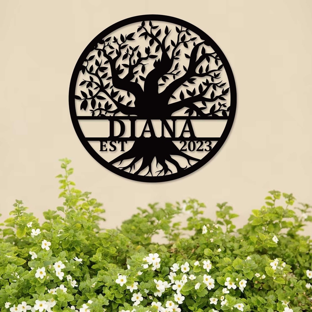 Personalized Name Metal Tree Sign, Custom Tree of Life Family Name ...