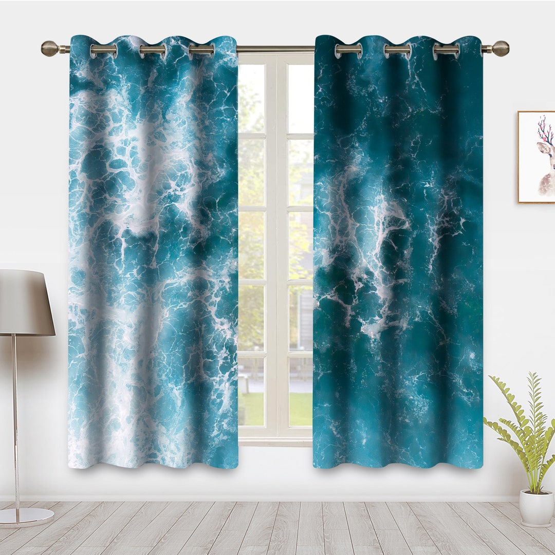 Wave Curtain Ocean Drapes Blue Sea Waves Scenery Window Treatments ...