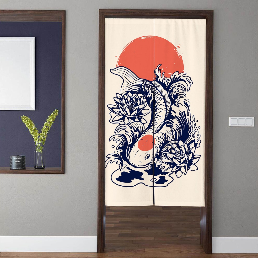 Japanese Style Art Noren Door Curtains, Vintage Minimalist Carp Sun ...