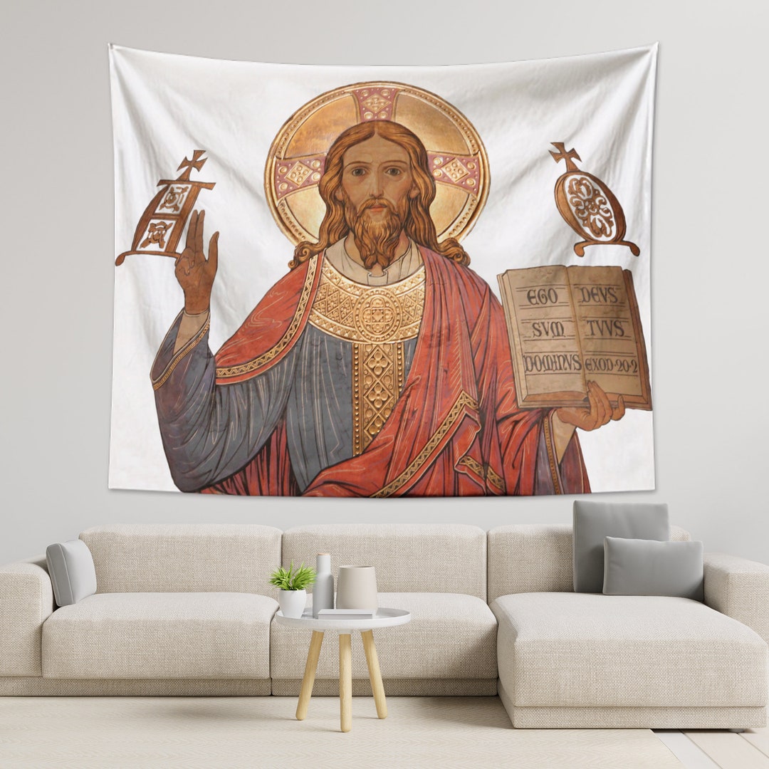 Jesus Tapestry Holding Bible Tapestry Sacred Religious Tapestry for ...