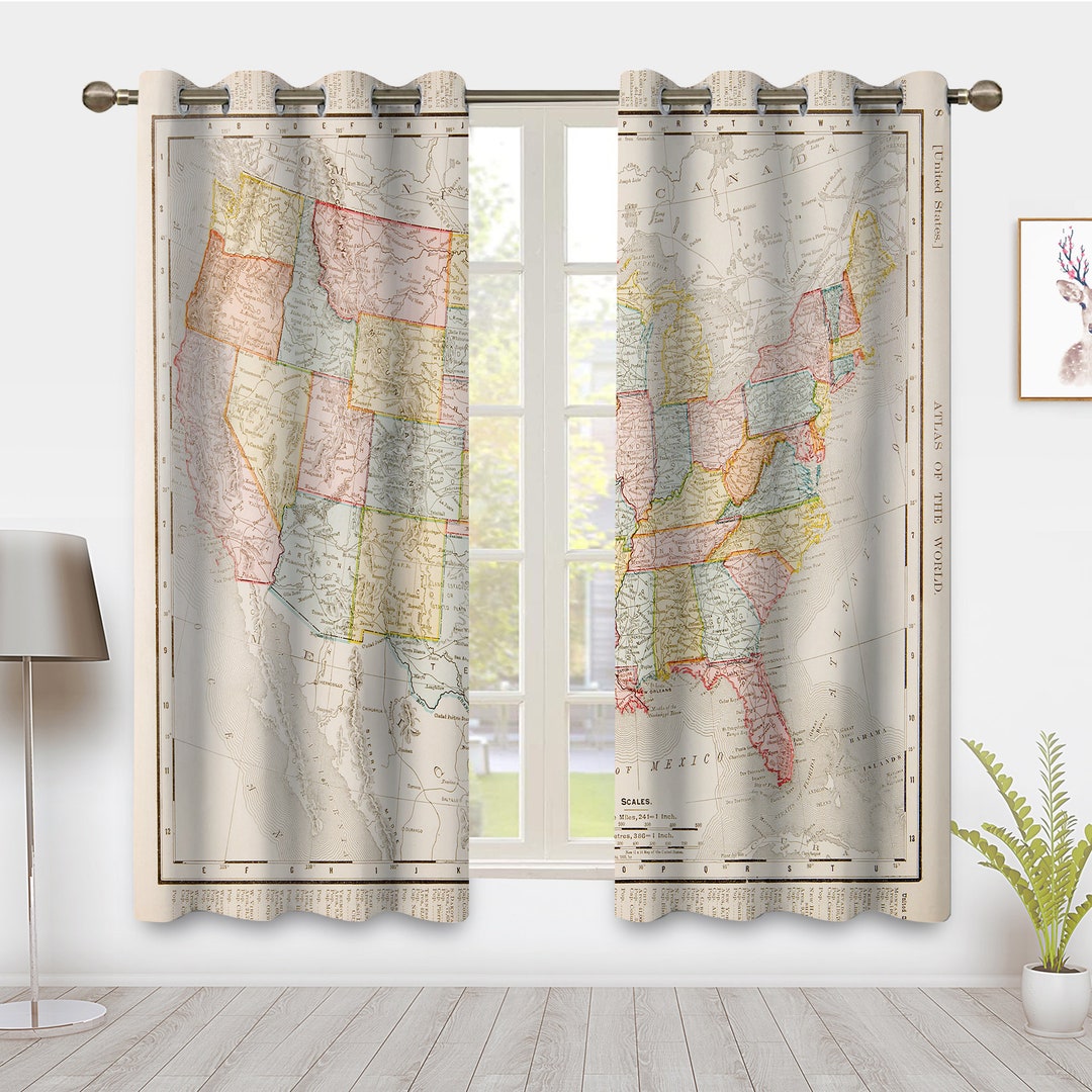 United States Vintage Map Window Curtain USA High Detailed Map With ...